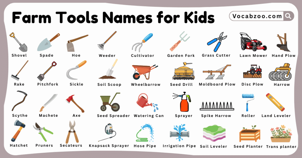 Farm Tools Names for Kids in English with Pictures - Vocabzoo