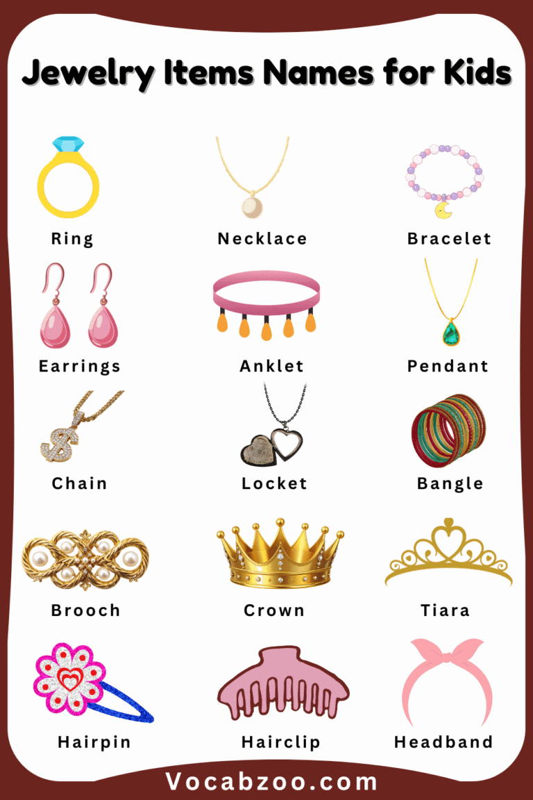 Jewelry Items Names for Kids in English with Pictures - Vocabzoo