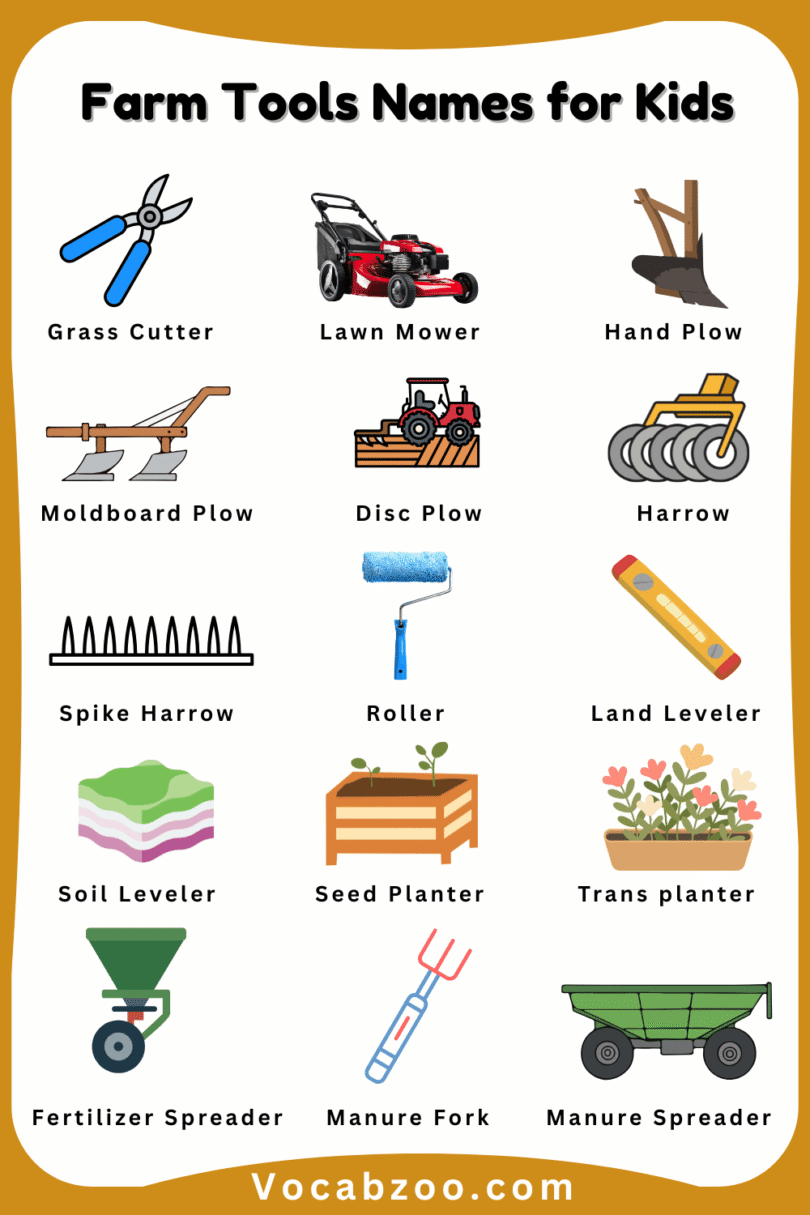 Farm Tools Names for Kids in English with Pictures - Vocabzoo