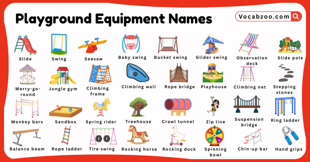 Playground Equipment Names for Kids in English with Pictures - Vocabzoo
